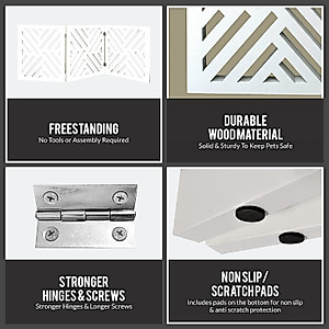 Bundaloo Freestanding Dog Gate Expandable Decorative Wooden Fence for Small to Medium Pet Dogs, Barrier for Stairs, Doorways, & Hallways (Lattice - White)