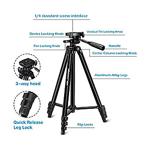 UBeesize 60” Phone Tripod with Carry Bag & Cell Phone Mount Holder for Live Streaming, Extendable Travel Lightweight Tripod Stand with Smartphone Wireless Remote, Compatible with iOS/Android