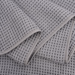 POLYTE Oversize, 60 x 30 in, Quick Dry Lint Free Microfiber Bath Towel Set, 6 Piece (Gray, Waffle Weave)