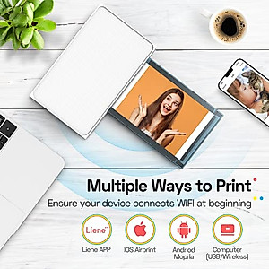 Liene White M200 4x6'' Photo Printer Battery Edition, Wireless Photo Printer for iPhone Android, Dye Sublimation Printing Full-Color Photo 20-Sheet, Portable Picture Printer Ideal for Travel Home Use