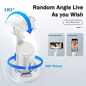 Auto Face Tracking Phone Holder with Remote, 360°Rotation Following Face Body Smart Shooting Tracking Tripod Smartphone Camera Stand for Live Vlog,Tiktok,Rechargeable Battery,No App, White