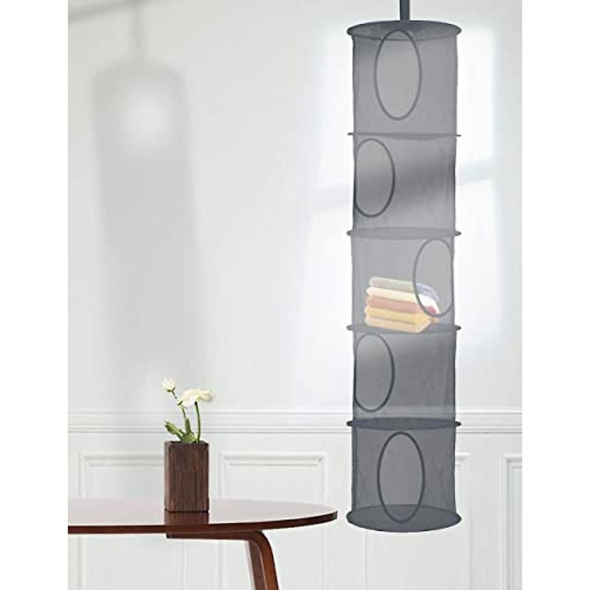 Libeder Mesh Hanging Storage Space Saver Bags Organizer,Foldable Storage Organizer 5 Compartments Toy Storage Basket for Kids Room Bathroom 2 Sets Grey