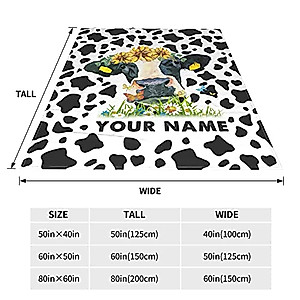 KSUPER Custom Cow Print Blanket with Name Text Personalized Cow Print Bedding Throw Blankets for Sofa Girls Kids Adults Daughter Mom Christmas Valentine's Day Birthday Gifts