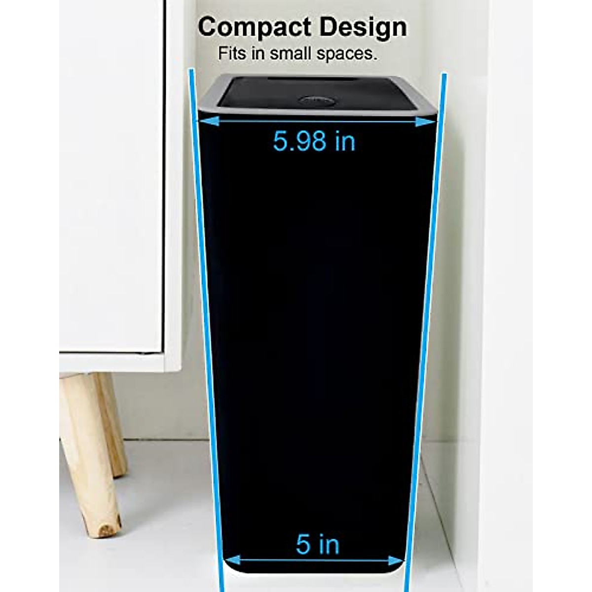 PHOJEWI Small Bathroom Trash Can with Lid, 2 Packs 2 Gallon Dog Proof Trash Can Black Wastebasket Slim Plastic Trash Can for Bedroom Office Kitchen Garbage Can