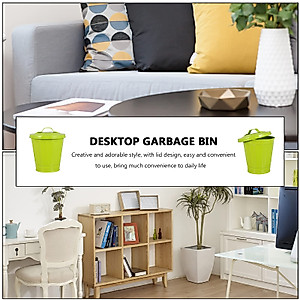 POPETPOP Small Trash Can with Lid, Tiny Garbage Can Galvanized Vase Plant Pots Mini Wastebasket with Lid Desk Organizer Storage Bin Pen Holder Desktop Trash Bin Metal Planter Bucket