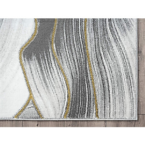 Abani Grey & Gold Metallic Contemporary Ribbon Area Rug, 5'3"x7'6" (5x8) Rugs Swirl Design Neutral Non-Shed Bedroom Rug