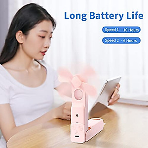 MEIZHOUHU Handheld Misting Fan Folding Pocket Fan Rechargeable Desk Fan Personal Cooling Fan with Flashlight for Home, Travel, Camping (Pink)