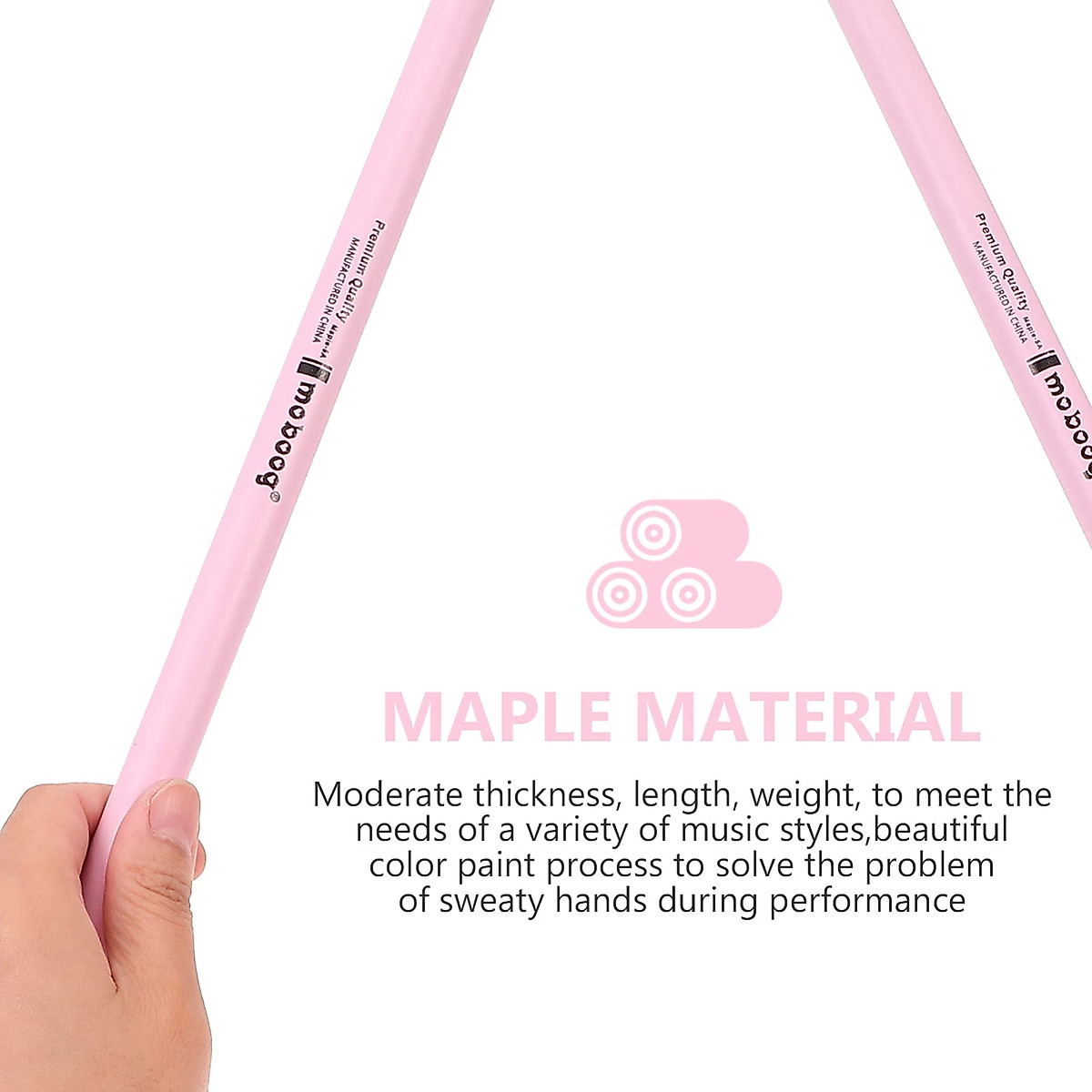 MILISTEN 2 Pairs Pink Maple Percussion Drum Sticks Maple Wood Drumsticks Non Slip Drum Sticks Wood Tip Maplewood Drumstick for Kids Students and Adults