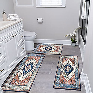 Pauwer Boho Kitchen Rugs Sets of 3 Farmhouse Kitchen Runner Rugs and Mats Non Skid Washable Kitchen Mats for Floor Cushioned Waterproof Kitchen Floor Mat Laundry Room Area Rug Runner Carpet