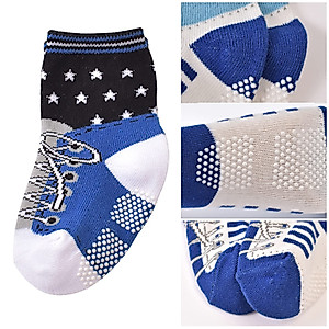 Fly love 6 Pairs Baby Socks Non-Slip Anti Slip Toddler Socks Grips for Baby Boys Girls Ankle Crew Cotton Socks With Gift Box (Style A)