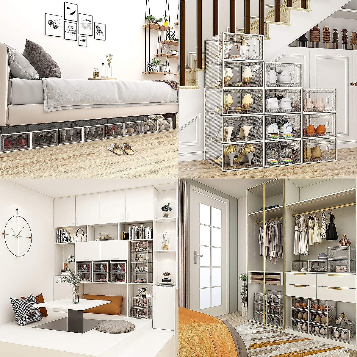 SEE SPRING X-Large Shoe Storage Box Fit Size 11, Clear Plastic Stackable Shoe Organizer for Closet, Space Saving Foldable Shoe Rack Sneaker Container Bin Holder, 12 Pack Clear