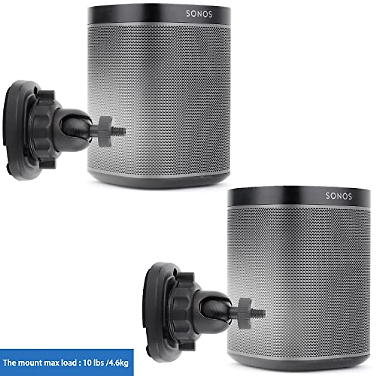 Mippko 2 Pack Speaker Wall Mount Holder for 1/4"-20 Threaded Screw Hole，360°Rotation Adjustment Aluminum Alloy Bracket, Black