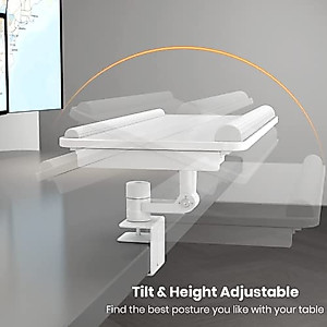 Tilt&Height Adjustable Keyboard Tray Under Desk&Above Desk - Klearlook 2 in 1 PU Leather Sit Stand Keyboard Riser w/360° Rotation, 25x11"Clamp-on Keyboard Stand Desk Extender w/Wrist Rest&Drawer-White