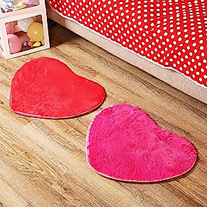 Nuogo 6 Pieces Valentine's Day Bathroom Rug Heart Shaped Fluffy Faux Area Rug 20 x 24 Inch Plush Fur Room Mat for Valentine's Day Home Living Room Bedroom Sofa Floor, Pink, Red, Rose Red