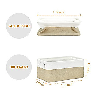 DULLEMELO Set of 6 Fabric Storage Baskets Bins for Organizing, Small Storage Baskets for Shelves, Closets, Nursery, Home, Office, Empty Gift Baskets (White&Khaki-Cloth Handles)
