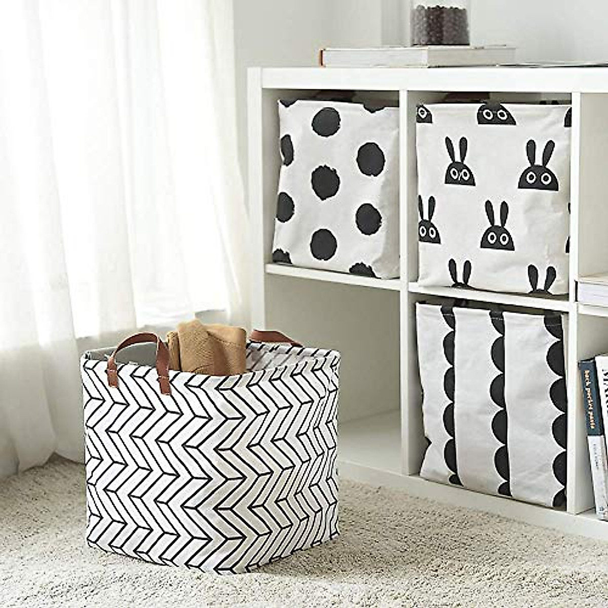 Kingrol 3 Pack Storage Baskets,13 x 13 x 13 Inch Large Collapsible Storage Bins with Handles for Closet Shelves Organizer, Decorative Baskets for Home, Office, Nursery, Laundry
