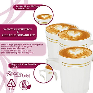 Disposable Plastic Gold Coffee Cups - 120 Pcs Elegant 8 oz Tea Cups for Tea Party, Wedding, Birthday - Recyclable Plastic Tea Cups for Irish Coffee, Cider, Cocoa - Bulk Plastic Party Tumbler Supplies