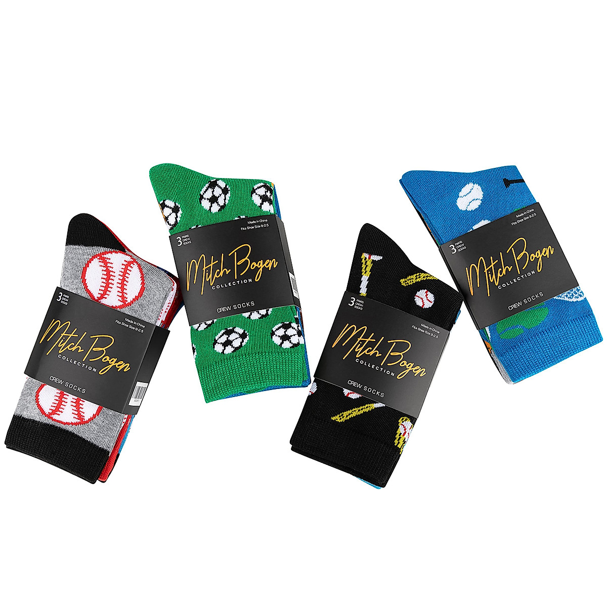 Mitch Bogen Boy's Novelty Crew Dress Fun Design Socks 12 Pairs Assorted Sports Shape Pattern (Boys 1, Medium)