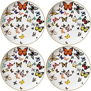Bone China Plate, Nordic Style 6.5" Butterfly Gold Edge Plate Dessert Plate Ceramic Plate, Household Cutlery Set, Microwave Oven Dishwasher Safe (Size : Set of 4)
