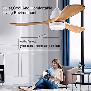 XINGSIYUELYX 42 Inch White Ceiling Fans with Lights and Remote, 3 Blades Wood Ceiling Fan with Light, Dimmable LED Light,Noiseless Reversible Motor, Indoor/Outdoor Fans for Patios Bedroom