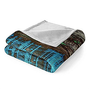 NARBOR Soft Fleece Throw Blanket - Fluffy Microfiber Solid Blankets for Bed and Couch Double/Single Size - 59X79Inch Blue, Wooden Door Printed Flannel Blanket for Bed, Couch and Sofa