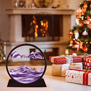 Dynamic Sand Art, Moving Sand Art with 3D Deep Sea Sandscape, Relaxing Sand Painting for Kids & Adluts in Desktop Home Office (Purple 7")