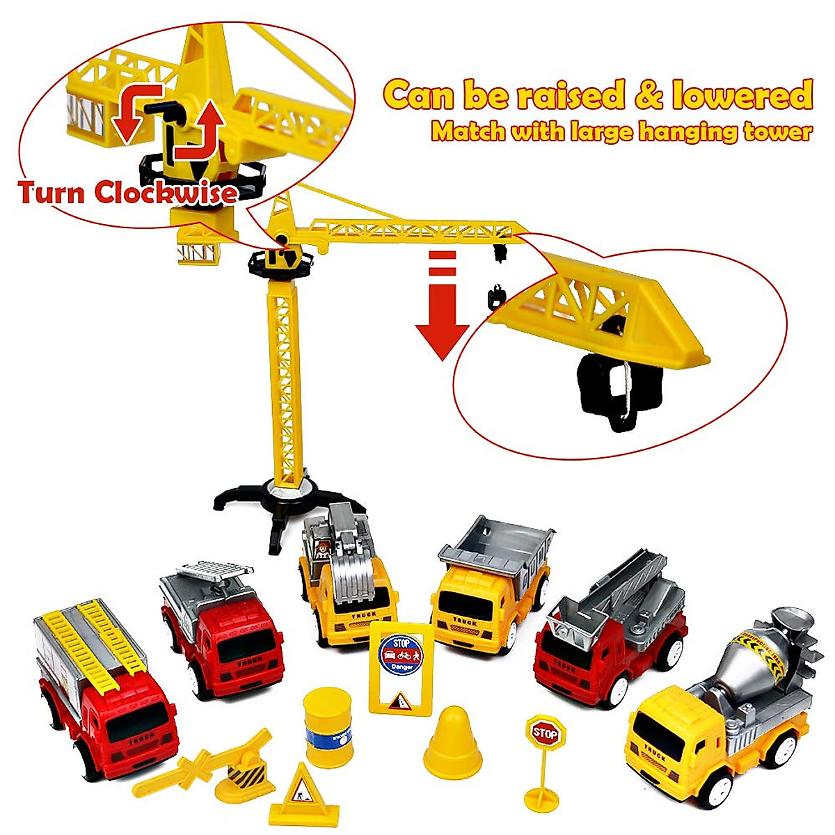 Nuheby Construction Toys for 3 Year Old Boys, Pull Back Cars Toys with Play Mat Excavator Toy Trucks Toddler Toys for Kids Age 4 5 Year Old Boy Birthday Party Cake Toppers Crane Fire Dump Gifts