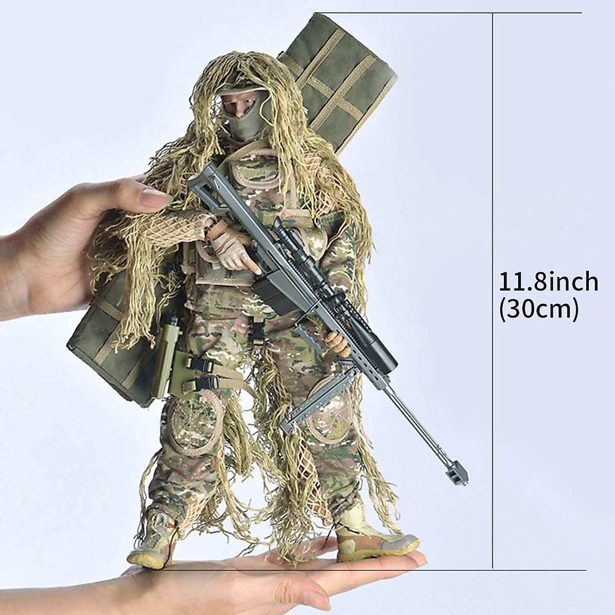 ViiKONDO 1/6 Scale Jungle Sniper Action Figure Toy Army Men 12inch Soldier Figurine Model Full Set Collection Weapon Accessories Military Fan Gift