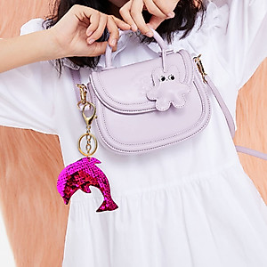 Honbay 4PCS Sparkly Sequins Keychains Ocean Theme Animal Dolphin Shaped Keychains Party Favors Car Keychain Handbag Hanging Ornament Backpack Keychain, for Birthday, Wedding, Christmas, etc