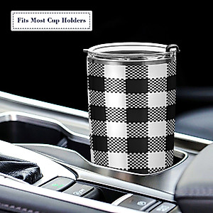 foixnub Black Gingham Tablecloth 20oz Tumbler Insulated Coffee Cup Wine Tumbler Stainless Steel Reusable Water Bottle Double Walled Travel Mug Thermal Cup for Hot Cold Drinks