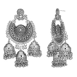 JD'Z COLLECTION Traditional Fashion Jewelry Earrings Wedding Wear Jhumka, Indian Bollywood Stylish Oxidized Mangtika Jhumki Tribal Earring Set For Women earring sets for women, Jewelry Gift For Womens (Design-1)