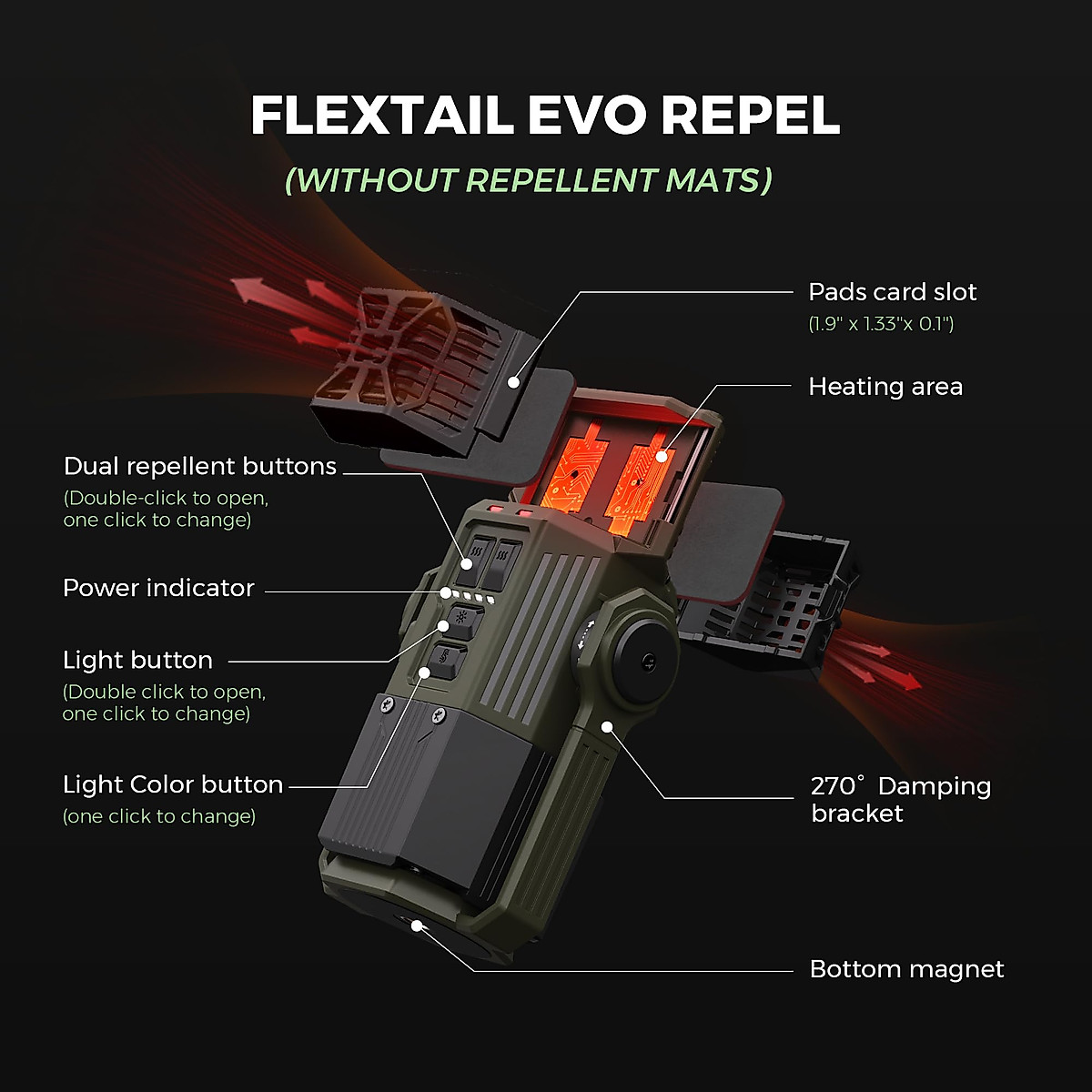 FLEXTAIL EVO Repeller Mosquito Repeller Rechargeable Repellent 329°F Heating with 3000LM Ultra Bright Camping Lantern 30ft Protection Zone for Outdoor Patios Camping Hiking(Mats Not Included)