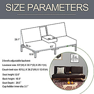 LOKATSE HOME Futon Sofa Bed Modern Faux Leather Couch Convertible Folding Recliner Living Room Furniture with 2 Cup Holders, Black