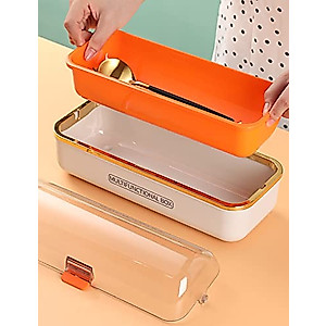Flatware Tray Kitchen Drawer Organizer With Lid And Drainer,Plastic Tray with Lid Kitchen Cutlery and Utensil Drawer Organizer,Dust-Proof Utensil Countertop Storage Container With Drainer(Orange)