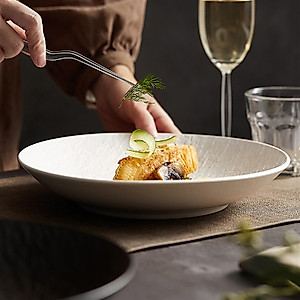 Dinner Plates Set Fruit Tray Household Deep Plate Ceramic Salad Bowl Soup Plate White Rock Dish Household Kitchen Restaurant Plate Round Frosted Dining Plate Kitchen Salad Bowl (Color : B, Size : 8.