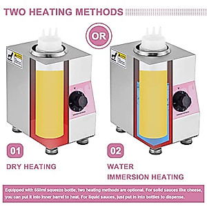 Electric Cheese Sauce Warmer Hot Fudge Warmer Dispenser Nacho Cheese Dispenser Jam Heat Preservation Machine with 650ml Bottle, 30-85℃ Adjustable 110V (1 Bucket)