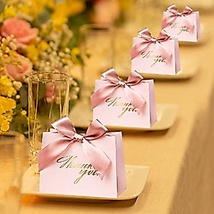 25 Pack Thank You Gift Bag, Small Pink Gift Bags with Pink Ribbon, Baby Shower Party Favor Boxes, Paper Treat Bag Bulk Mini Party Gift Boxes for Birthday Wedding Bridal Shower Business