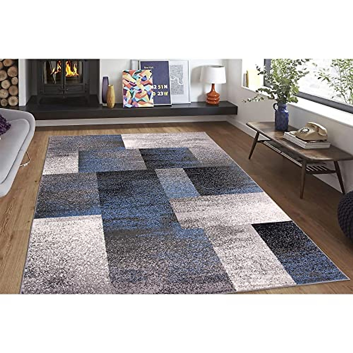 Rugshop Modern Distressed Boxes Area Rug 2' x 3' Blue