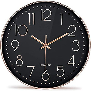 JINMA 12 Inch Modern Wall Clock Silent Non Ticking Easy to Read Decorative Wall Clocks for Living Room Decor Home Office Kitche (Black Rose Gold)
