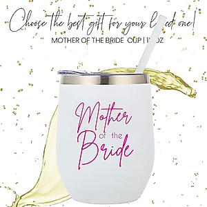 Your Dream Party Shop Mother of The Bride Insulated Tumbler Stainless Steel 12 Oz Wine Tumbler with Lid and Straw - Great Mother of the Bride Cup and Mother Cup