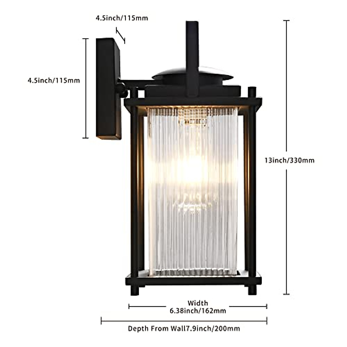 GAAZIE Outdoor Wall Lantern,Exterior Waterproof Light Fixtures,Black Porch Light with Striped Glass,13''H Outdoor Light Fixtures for Garage Front Porch and Patio 1 Pack Bulb Not Included