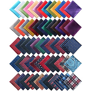 72 Pcs Pocket Squares for Men Pocket Assorted Colors Squares Handkerchiefs Set 9.06 x 9.06 Inch Handkerchiefs for Men Silk Pocket Square for Men Wedding Business Banquet Suit Accessories, Multi Styles