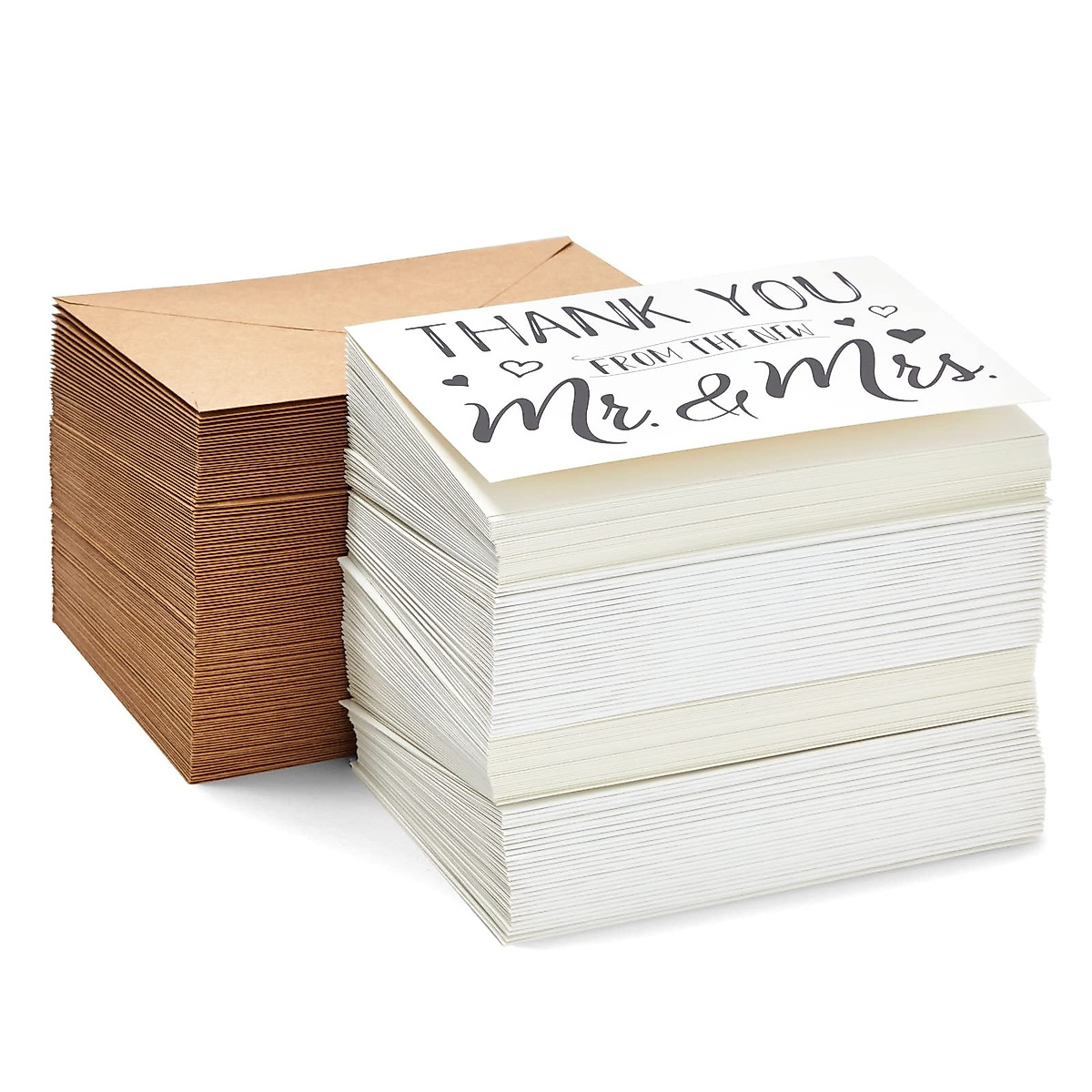 Sustainable Greetings 120 Pack Wedding Thank You from the New Mr and Mrs Cards Bulk with Kraft Brown Envelopes for Weddings, Showers, 4x6 in