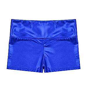 QinCiao Kids Teens Girls Shiny Metallic Ballet Active Dance Shorts Gymnastics Fitness Shorts Bottoms Hot Pants Blue 12