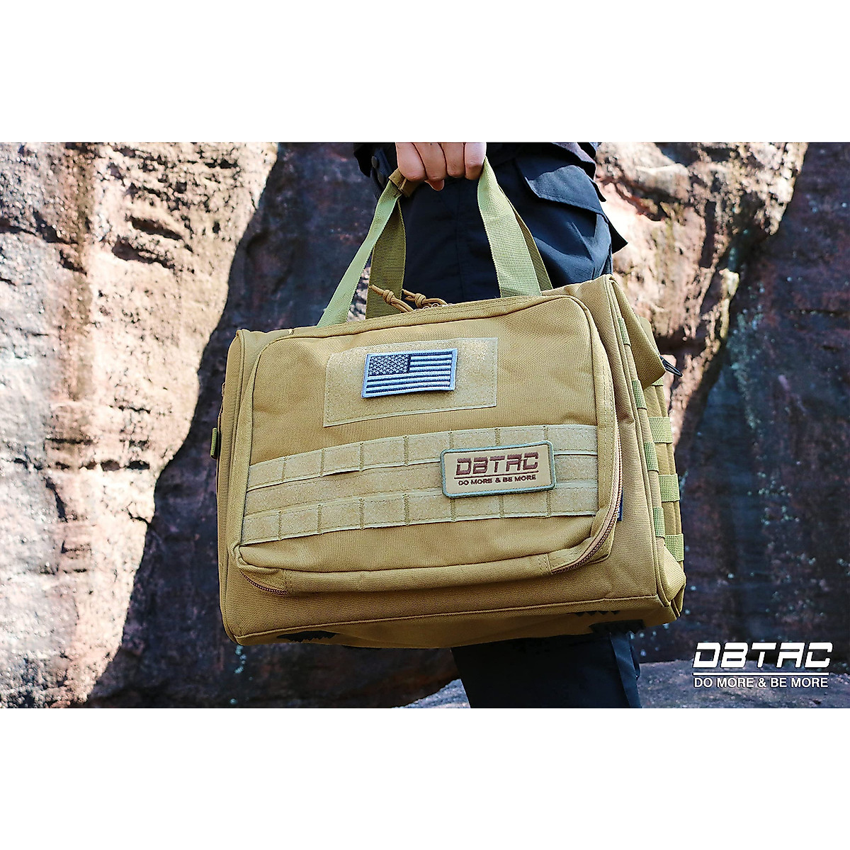 DBTAC Range Bag 4+ Pistol Large Size (Tan) + Tactical Lunch Bag (Tan), Durable Material with adjustable shoulder strap, Multi-functional Design