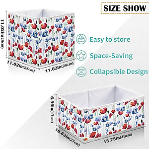 visesunny Closet Baskets Stylized Poppy Flower Storage Bins Fabric Baskets for Organizing Shelves Foldable Storage Cube Bins for Clothes, Toys, Baby Toiletry, Office Supply