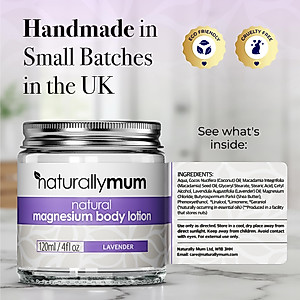 NaturallyMum - Magnesium Body Lotion [NATURAL & VEGAN] - Topical Magnesium Chloride Cream Lotion Support for Sleep, Bone, Heart & Muscle Health - Lavender - Made in UK & Safe for Kids