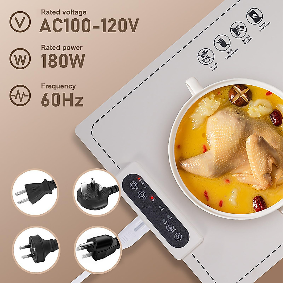 Tempmaster Adjustable Warming Tray, Temp Master Warming Tray, Miller Market Electric Food Warming Mat Dish Warming Mat, Adjustable Food Warmer Mat, Electric Food Warmer Mat Warming Pad for Food (1PCS)