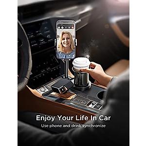 LISEN Cup Holder Expander Phone Mount for Car Tough 2-in-1 Cup Phone Holder for Car Mount, Adjustable Base & Clamp Cell Phone Holder for Car Fit Car, Truck, SUV, Tesla, Fit All iPhone & Android