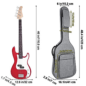 MUZTOP Bass Guitar Bag, 7MM Padding Bass Guitar Gig Bag Padded Soft Electric Bass Guitar Case Backpack with Pockets, Grey